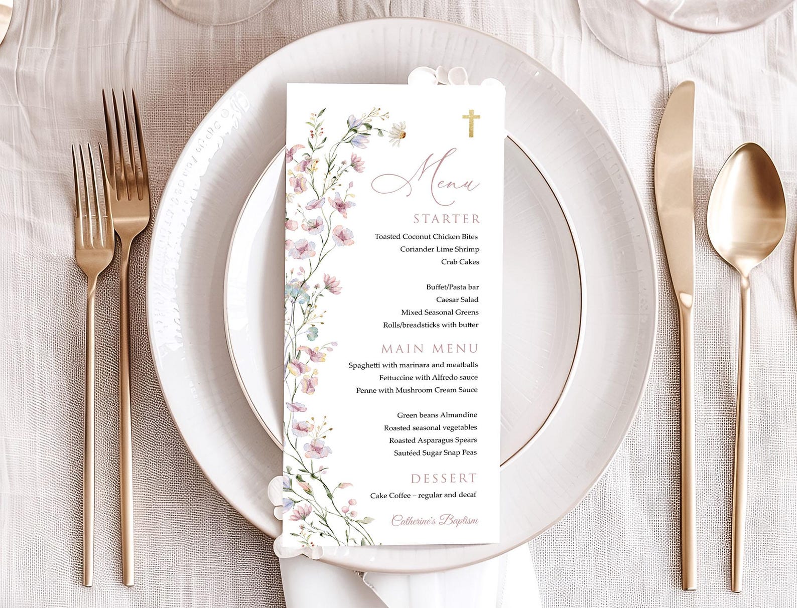 BAPTISM Menu Template, First Communion Dinner Menu, Bautizo Wildflower ...
