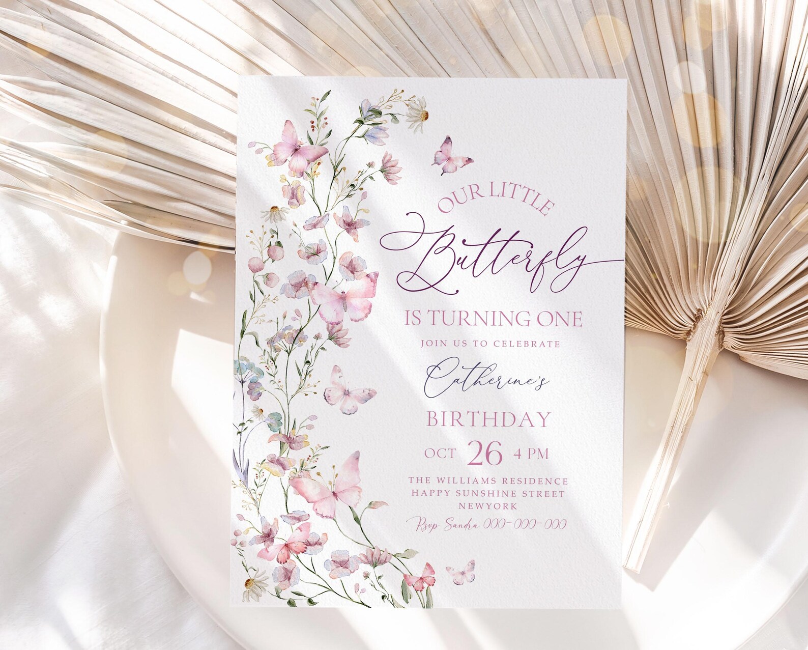 Butterfly First Birthday Invitation Girl, Boho Butterfly 1st Birthday ...