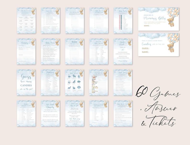 Editable Gender Neutral Bear Baby Shower Game Bundle, We Can Bearly Wait Baby Shower Game Pack ...