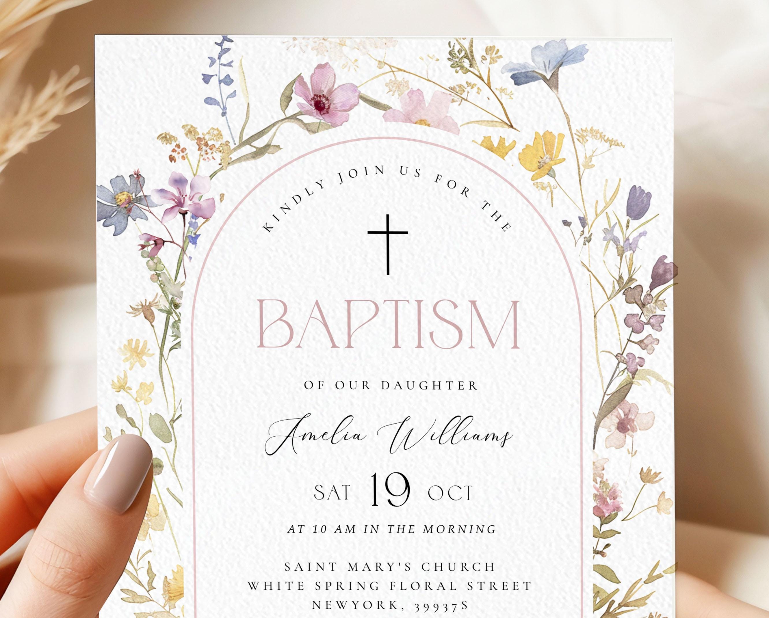 Girls Baptism Invitation Template, Colorfull Wildflower Baptism ...
