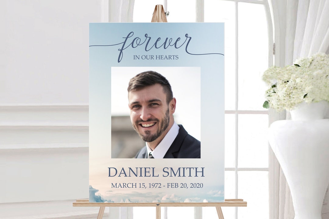 Editable Funeral Welcome Sign Heaven Blue Sky, Memorial Sign Template ...