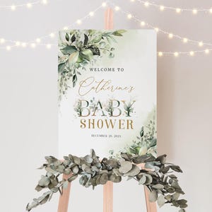 Editable Greenery Baby Shower Welcome Sign Sage Green and Gold ...