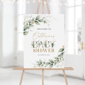 Greenery Baby Shower Welcome Sign Template Green & Gold Baby Shower ...