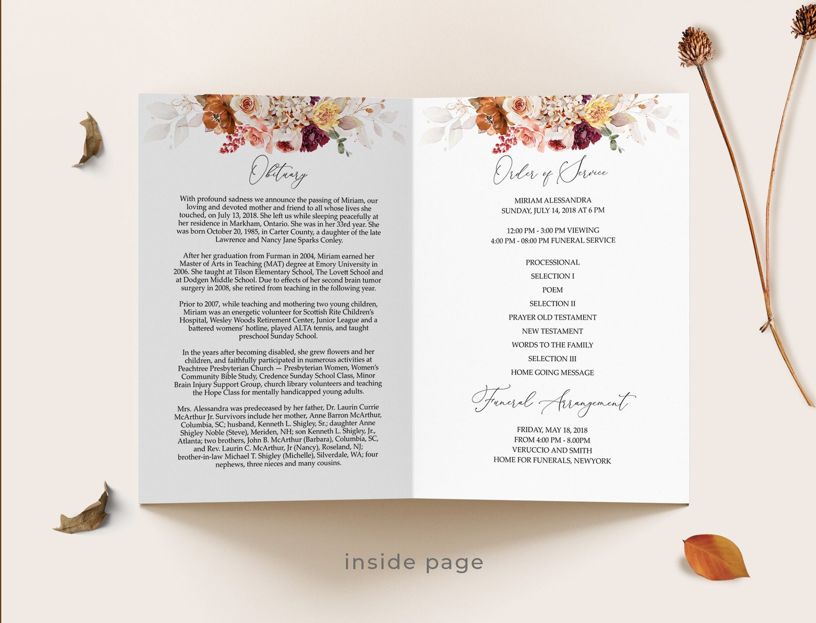 Editable Funeral Program Template, Celebration of Life Memorial Service ...
