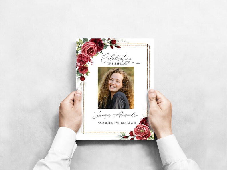 Editable Funeral Program Template Red Roses, Red Flower Memorial ...