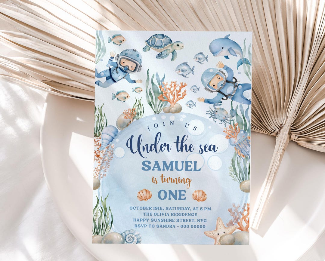 Diver Sea Birthday Invitation, Editable Under the Sea Party Invite ...