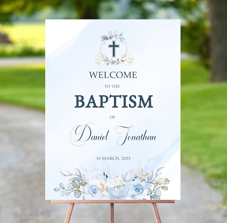 Editable Modern Baptism Welcome Sign Template, Dusty Blue Baptism ...