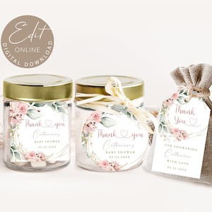 Editable Favor Tag Template, Blush Pink Round Tag Square Tag, Pink Girl ...