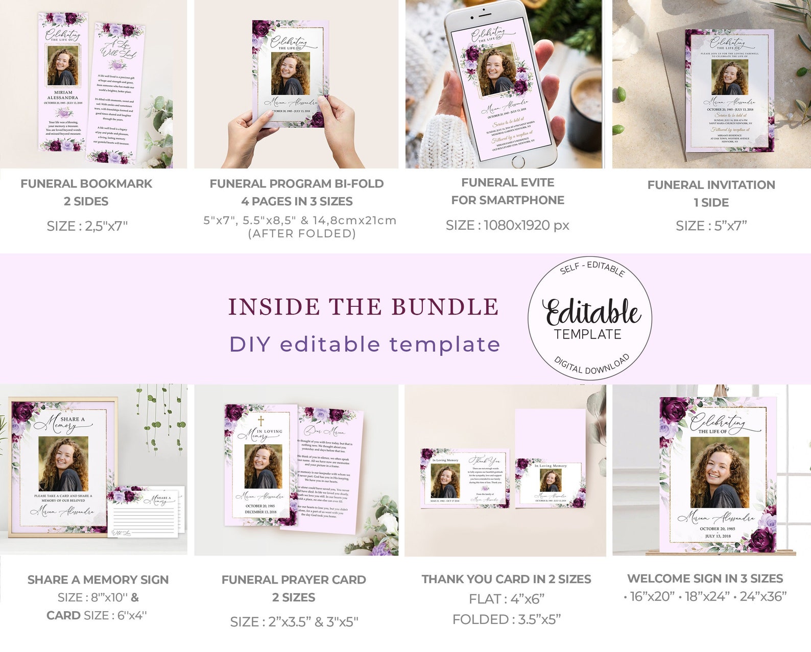 Editable Funeral Bundle, Memorial Package Celebration of Life Package ...