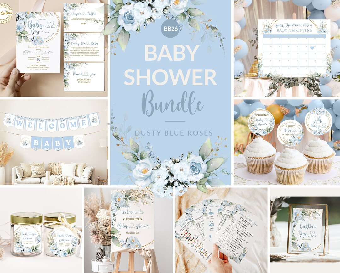Editable Baby Shower Bundle Template | A Sweet Baby Boy | Blue Baby Boy ...