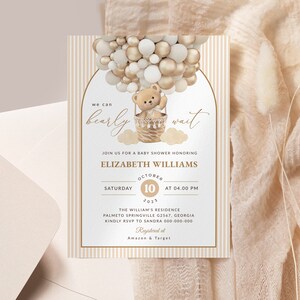 Editable Teddy Bear Balloons Brown, We Can Bearly Wait Baby Shower ...