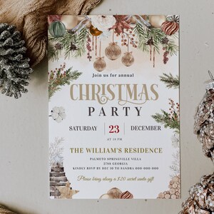 Editable Boho Christmas Party Invitation Christmas Party Invite ...