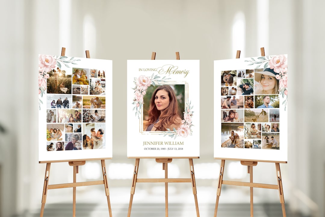 Editable SET Funeral Sign Collage Templates, Blush Pink Funeral Photo ...