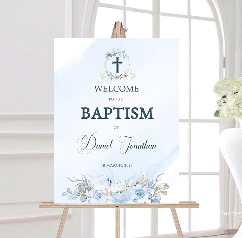 Editable Modern Baptism Welcome Sign Template, Dusty Blue Baptism ...