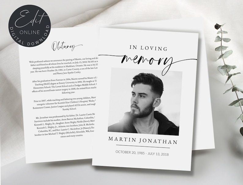 Minimalist Funeral Program Template Simple Funeral Memorial Program Printable Order of Service ...