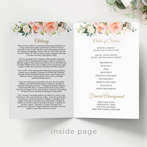 Editable Orange Floral Funeral Program Template Celebrating the Life of ...