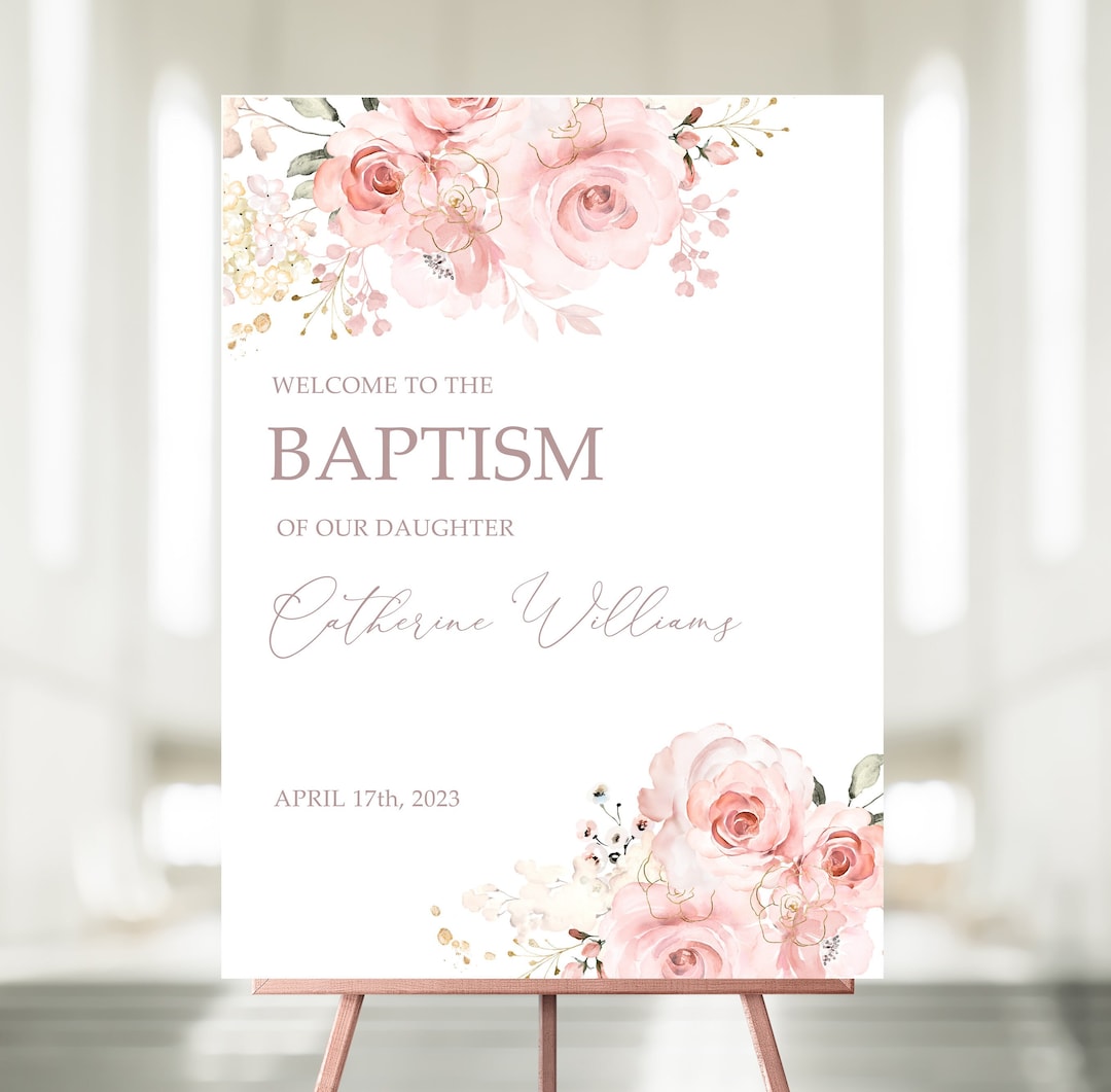 Editable Blush Pink Baptism Welcome Sign, Baptism Welcome Sign Pink ...