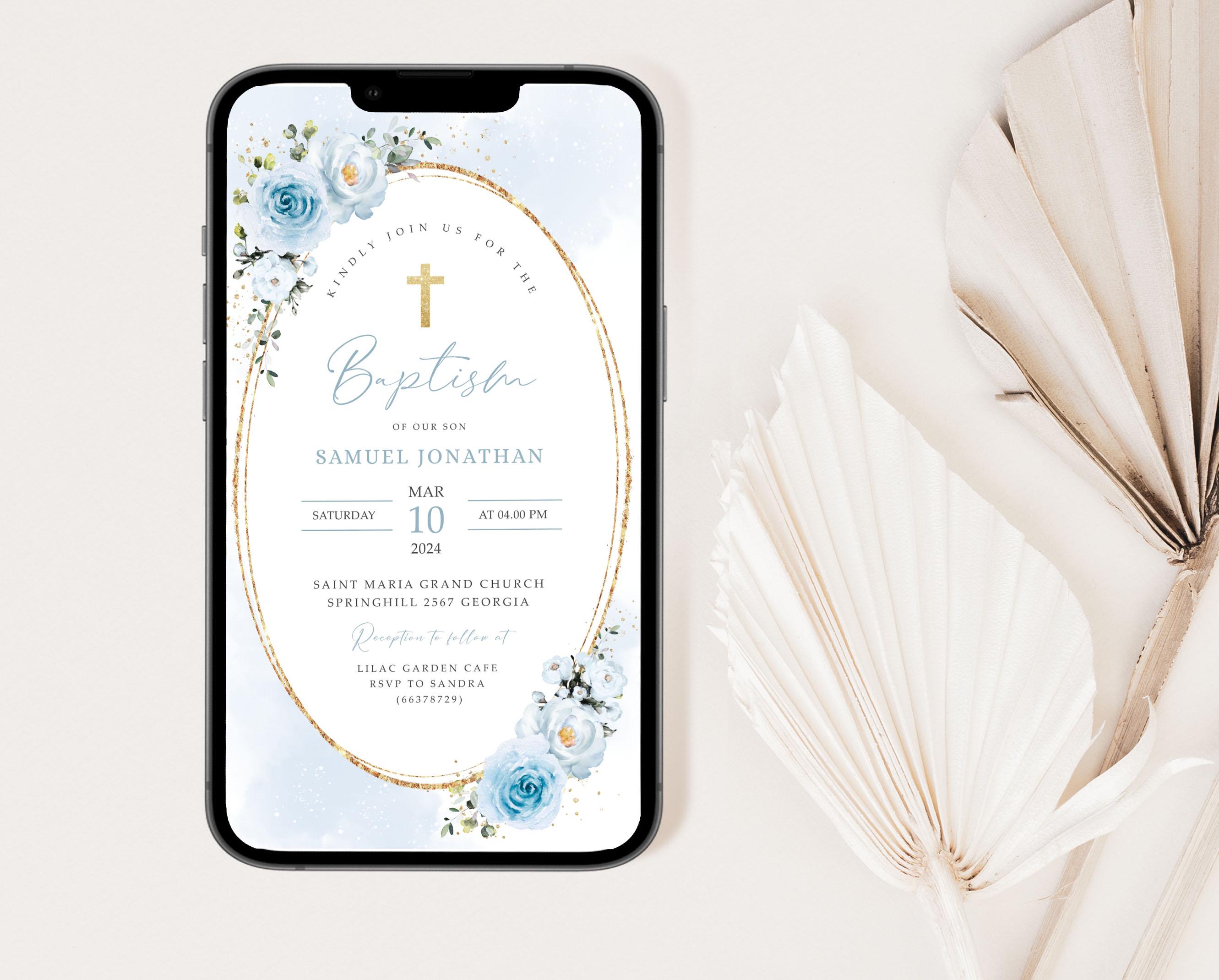 Baptism Digital Invitation Template, Rustic Blue Baptism Electronic ...