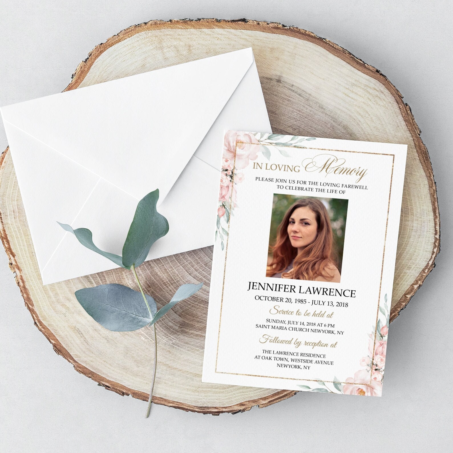 Editable Funeral Invitation Funeral Announcement Template Pink Rose ...