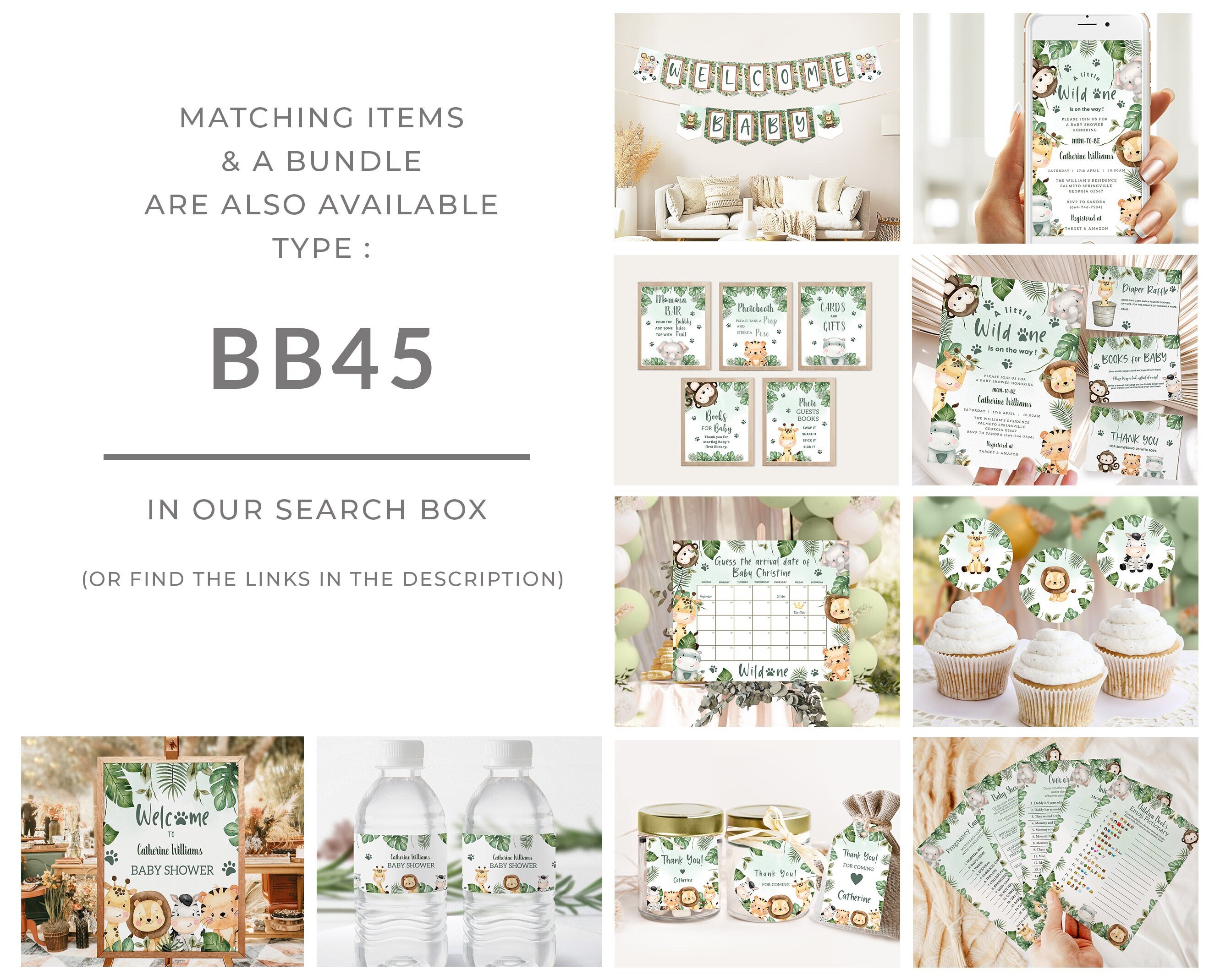 Jungle Safari Animals Baby Shower Games Bundle,baby Shower Games,safari ...