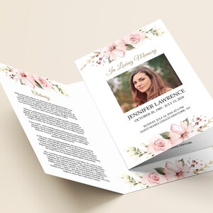 Editable Pink Rose Floral Funeral Program Template in Loving Memory of ...