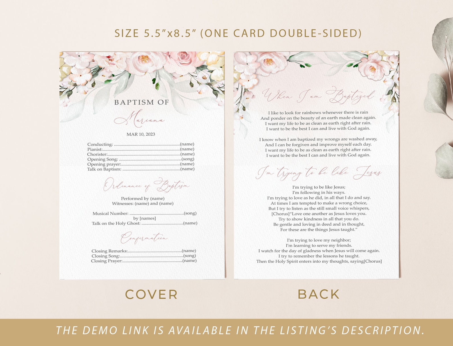 Baptism Program Template, Printable Baptism Program, Pink Baptism ...