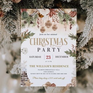 Editable Boho Christmas Party Invitation Christmas Party Invite ...