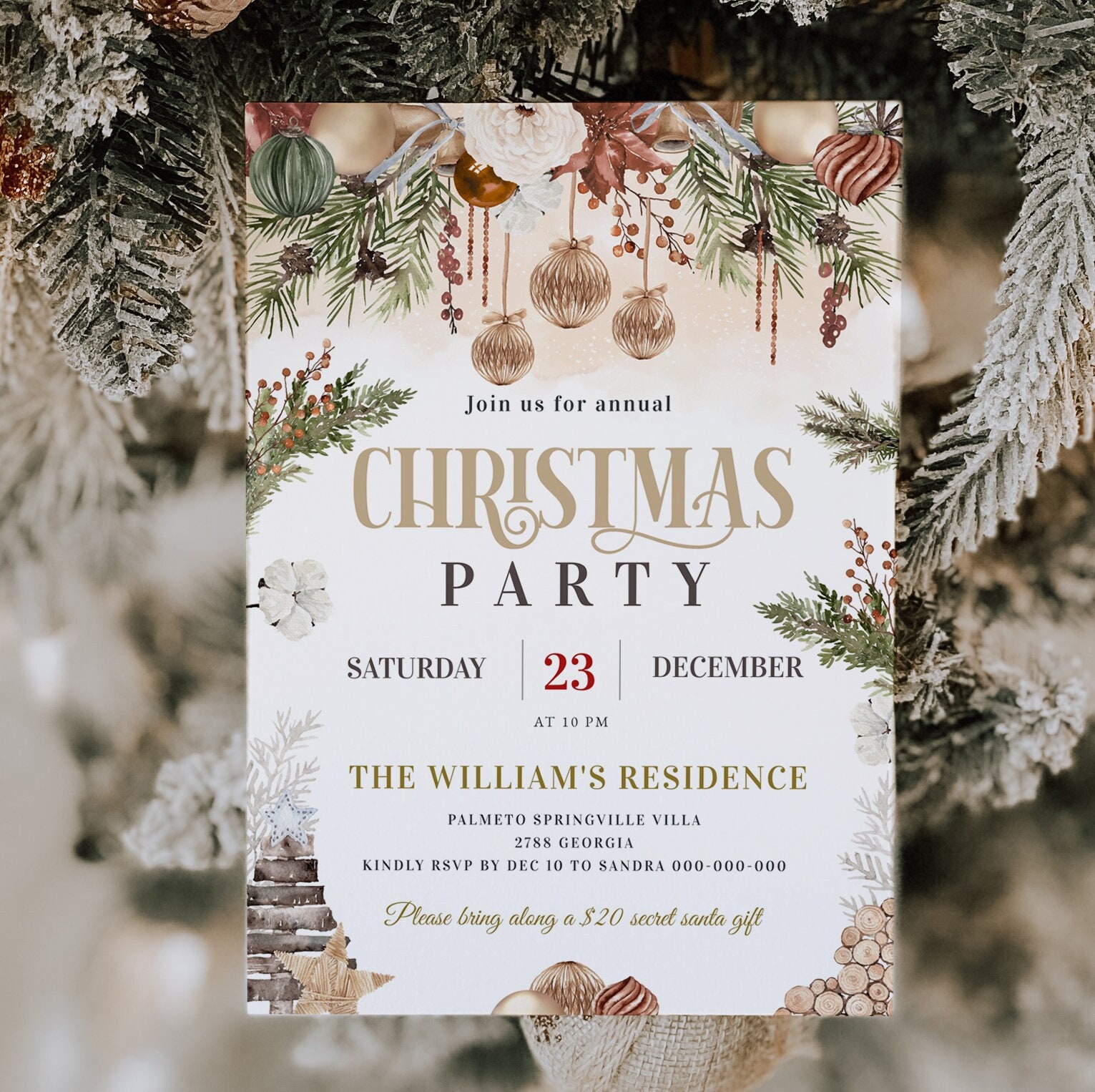 Editable Boho Christmas Party Invitation Christmas Party Invite ...