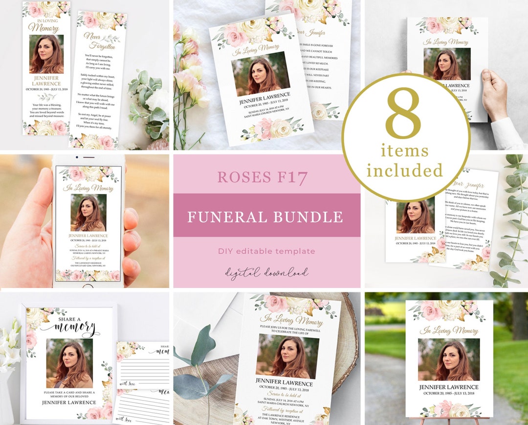 Editable Funeral Bundle Template Pink Blush Roses, Floral Celebration ...