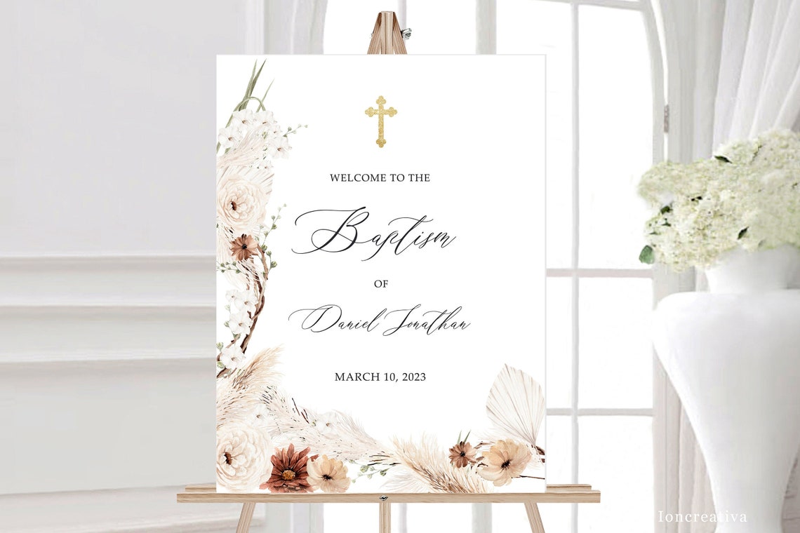 Editable Boho Baptism Welcome Sign Template Boho Pampas Grass Baptism ...