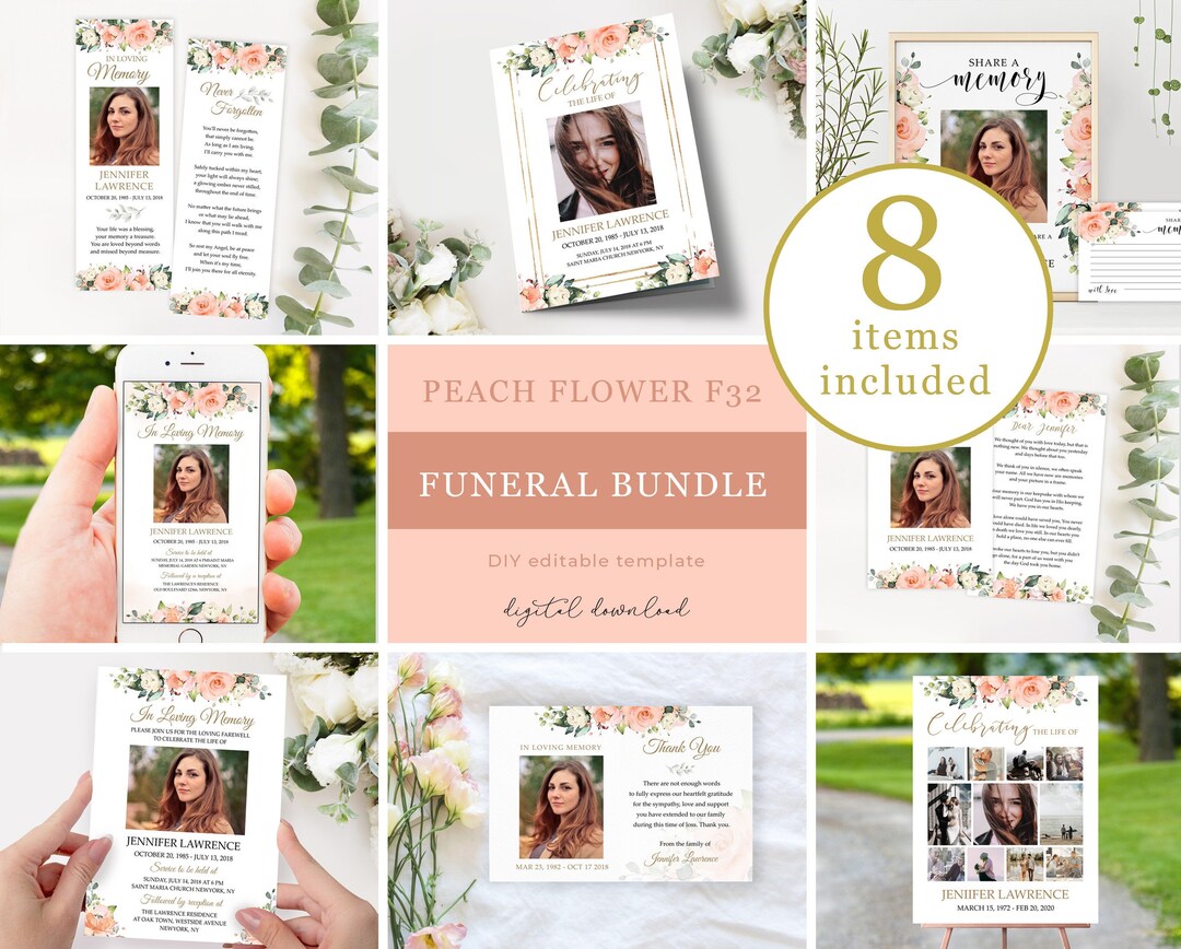 Editable Funeral Bundle Template Pink White Roses, Floral Celebration ...
