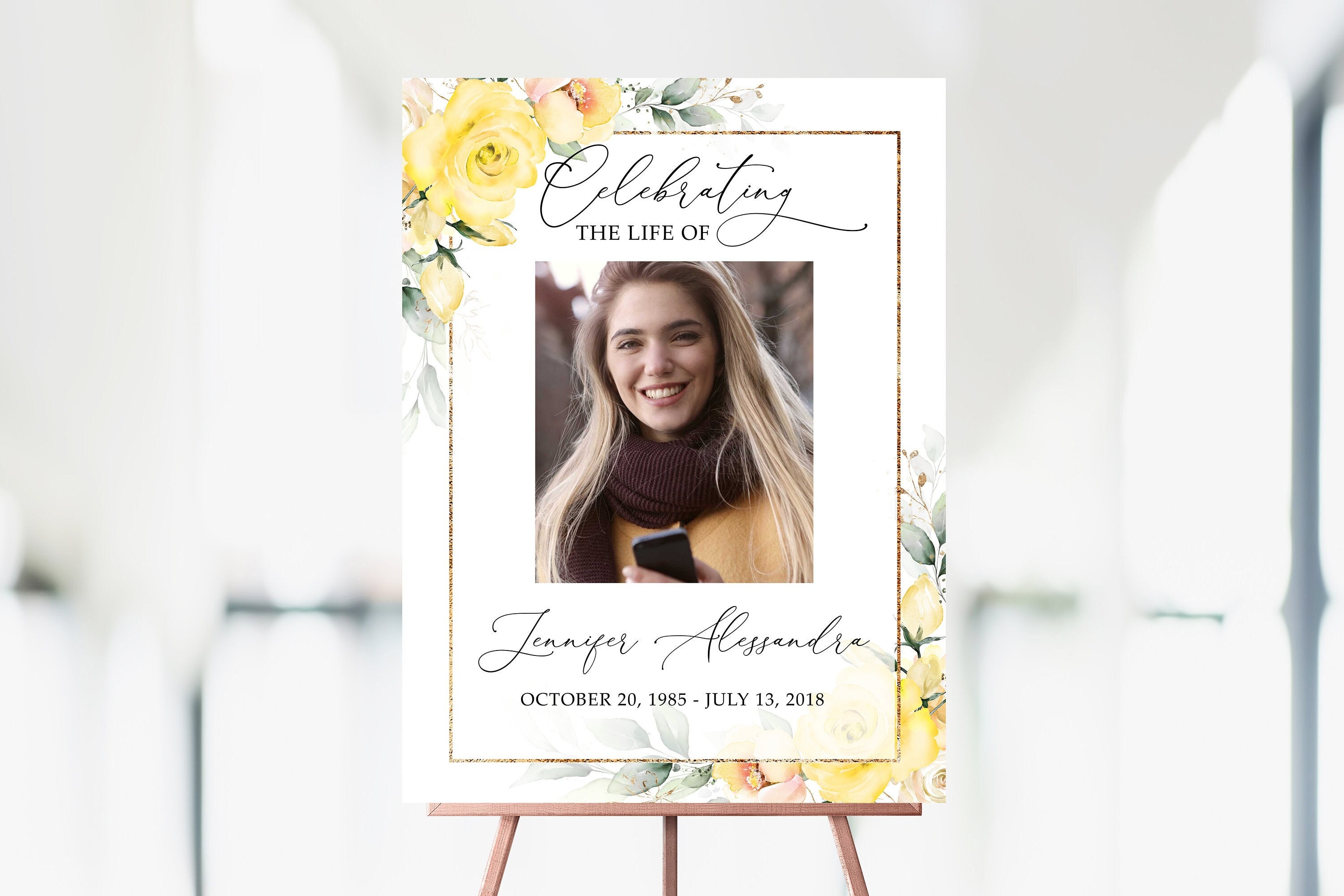 Editable Funeral Sign Yellow Roses Template, Memorial Service Sign ...