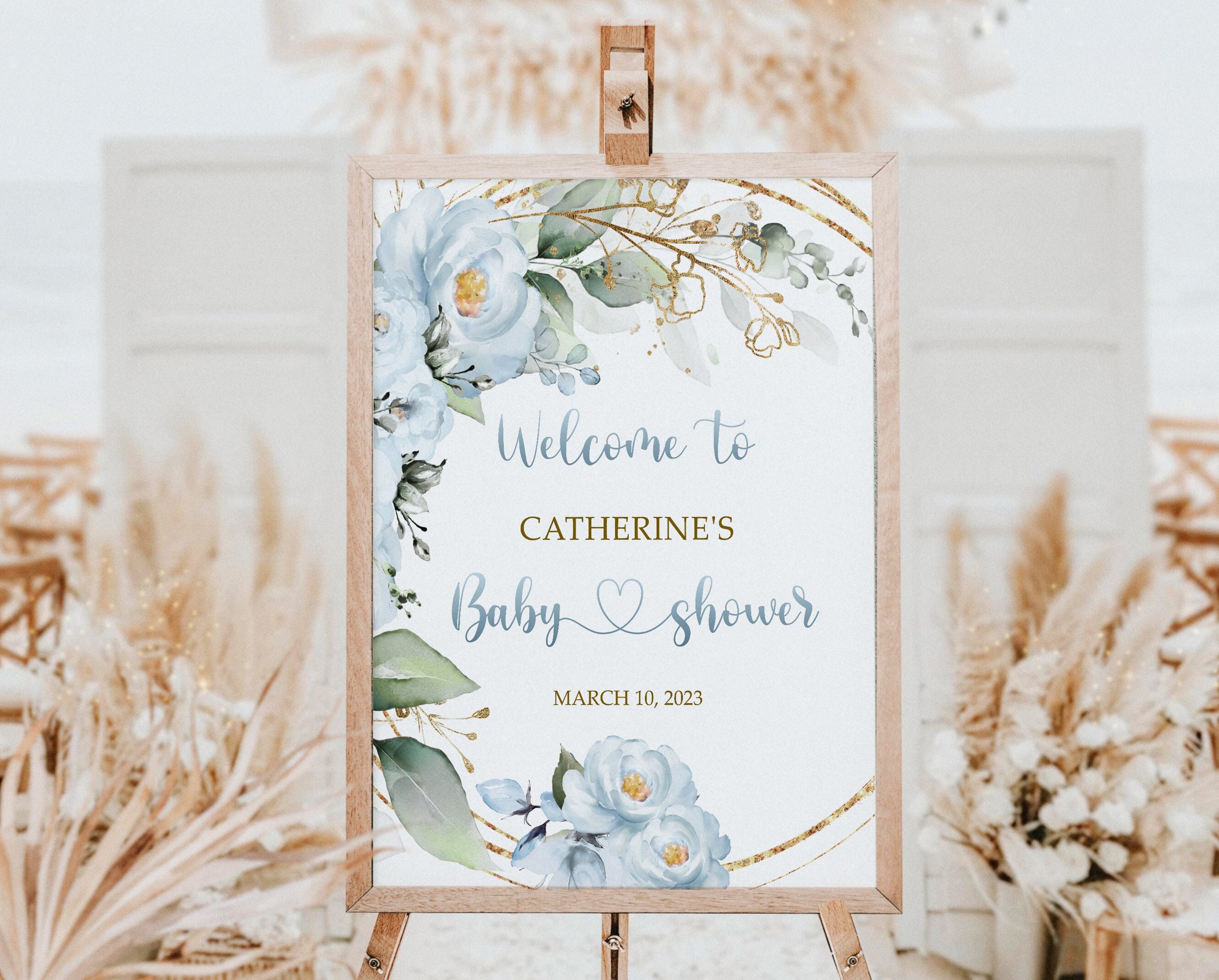 Blue Baby Boy Baby Shower Welcome Sign, Blue Floral Baby Shower Welcome ...