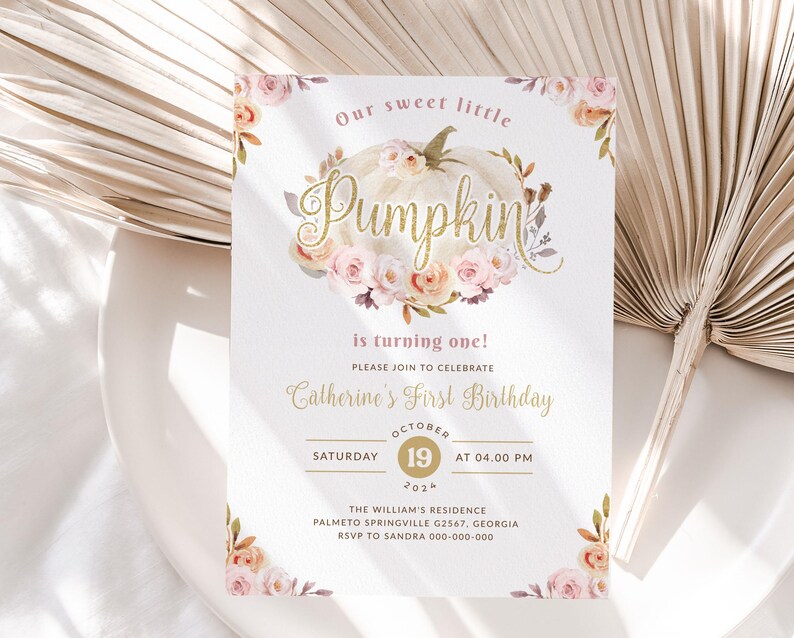 Editable Fall Pumpkin Invitation, First 1st Pumpkin Birthday Invitation ...