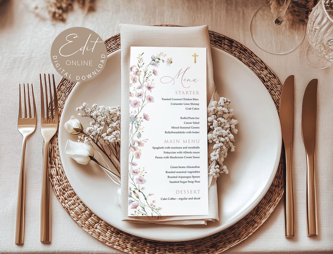 First Holy Communion Menu Template, First Communion Dinner Menu ...