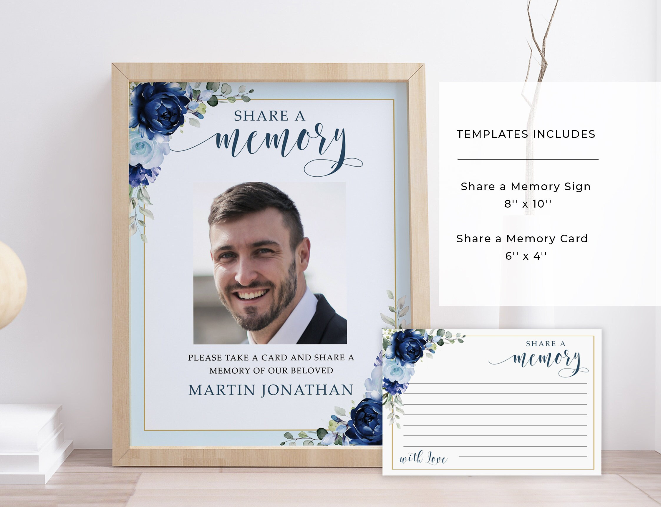 Share a Memory Sign & Cards Blue Rose, Funeral Memory Card for Men and ...