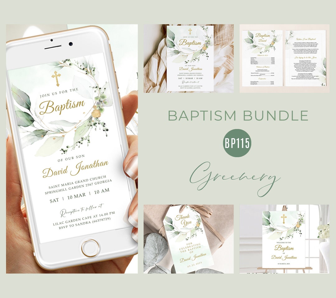 Greenery Baptism Bundle, Christening Bundle, Greenery Leaves Gold ...