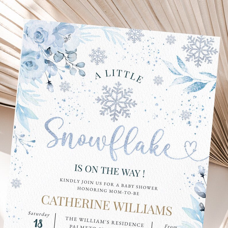 A Little Snowflake Baby Shower Invitation Template, Winter Invites ...