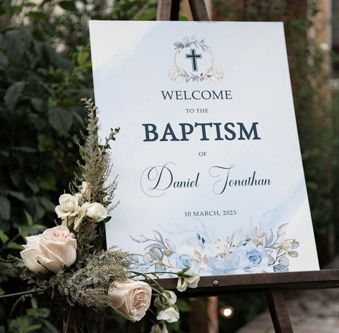 Editable Modern Baptism Welcome Sign Template, Dusty Blue Baptism ...
