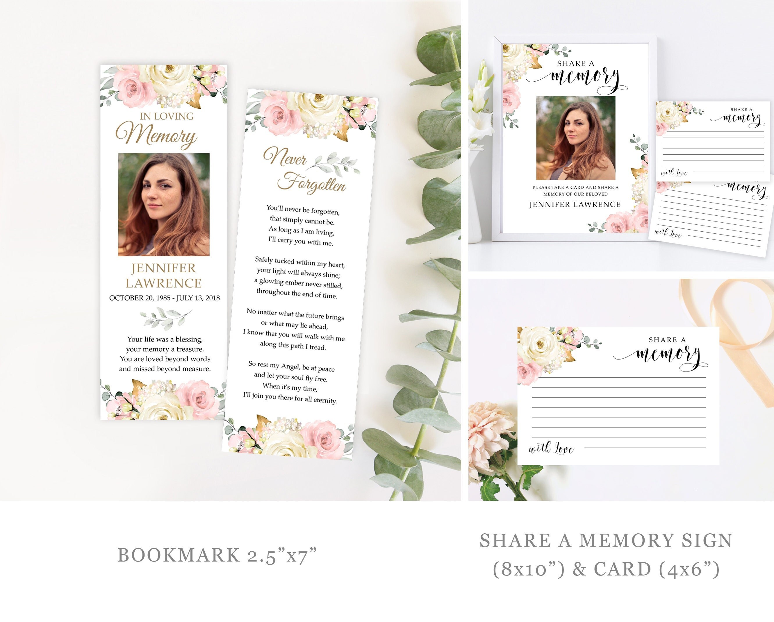 Editable Funeral Bundle Template Pink Blush Roses, Floral Celebration ...