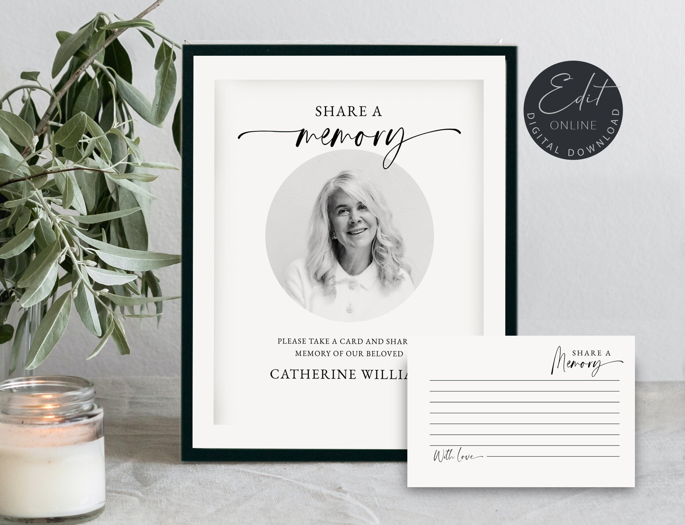 Editable Minimalist Funeral Share A Memory Cards & Sign Funeral Memory ...