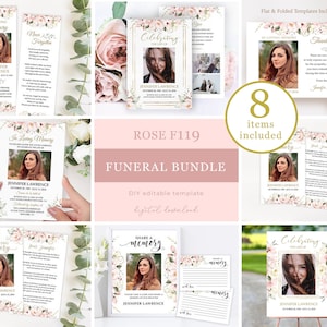 Pink Blush Roses Funeral Bundle Template Floral Celebration of Life ...