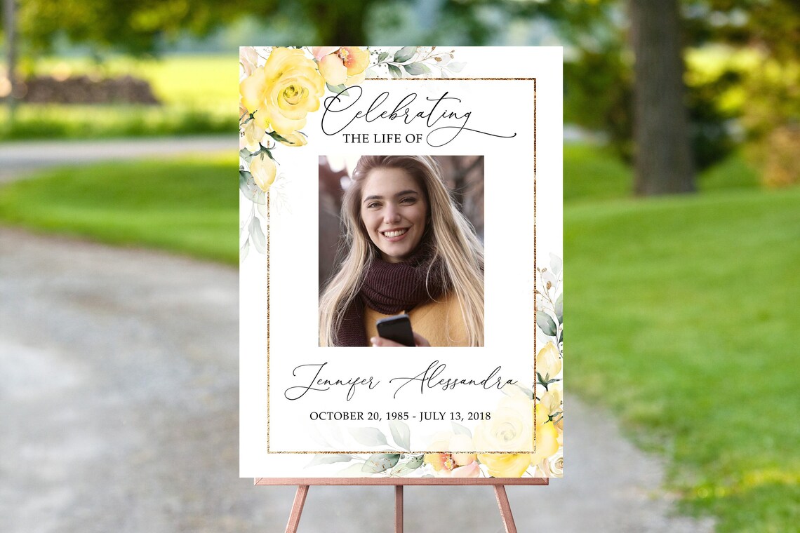 Editable Funeral Sign Yellow Roses Template, Memorial Service Sign ...