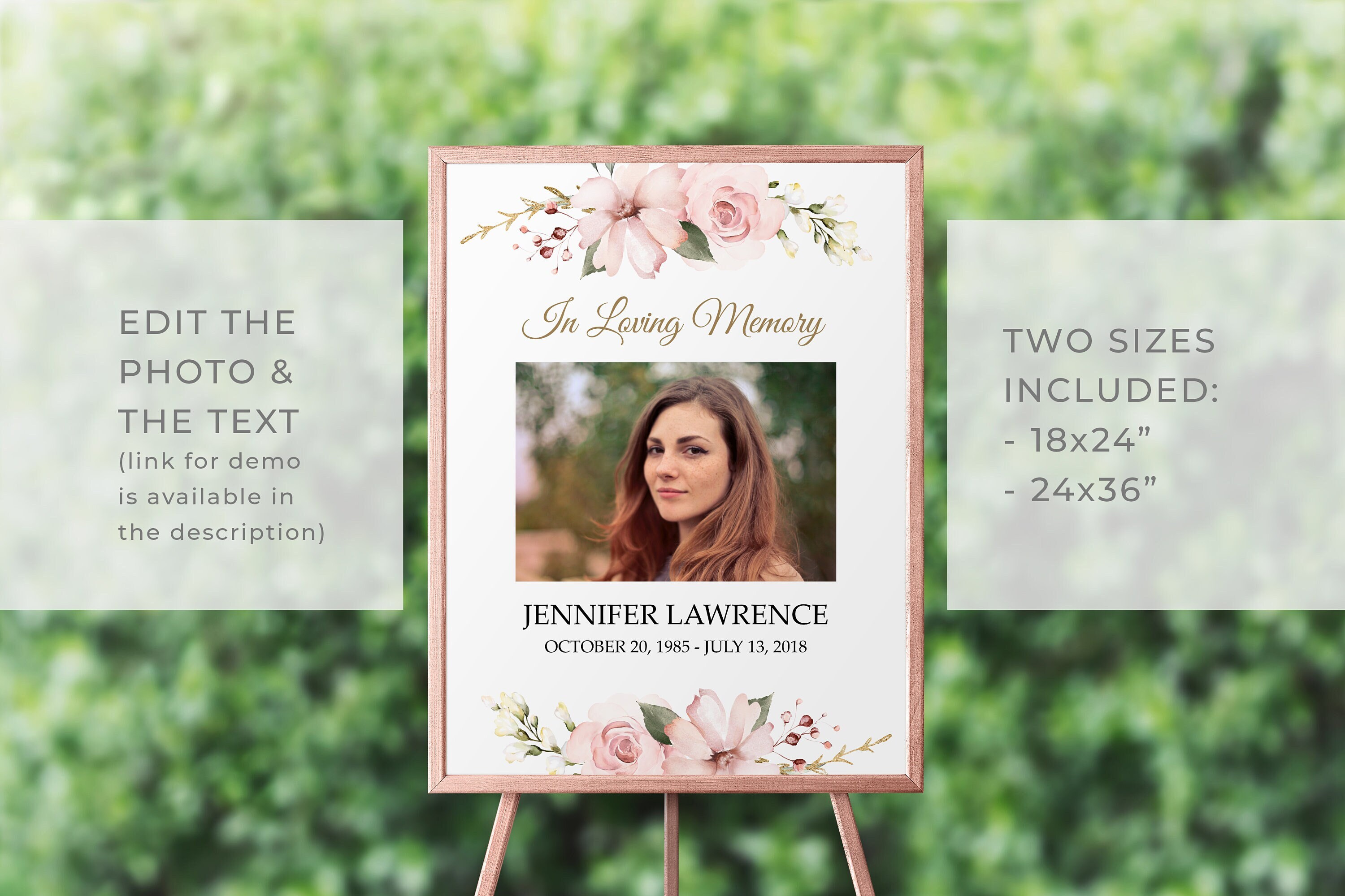 Editable Funeral Sign Pink Dusty Blush Rose Template, Memorial Service ...