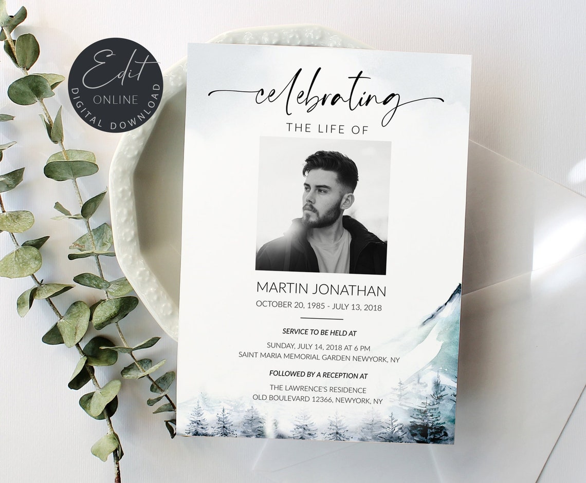 Editable Funeral Invitation Card Template Blue Mountain Funeral ...
