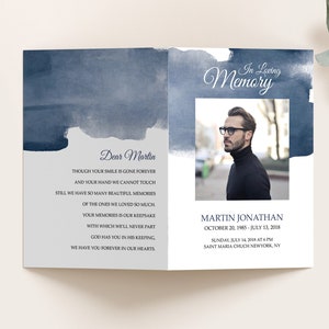 Blue Funeral Program Template Memorial Program Template Order of ...