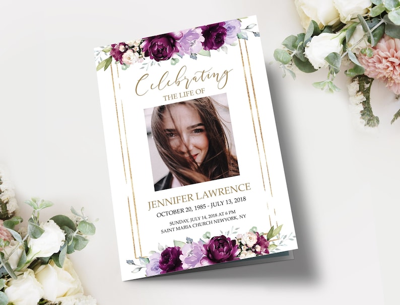 Editable Funeral Program Template,purple Roses Programs Memorial ...
