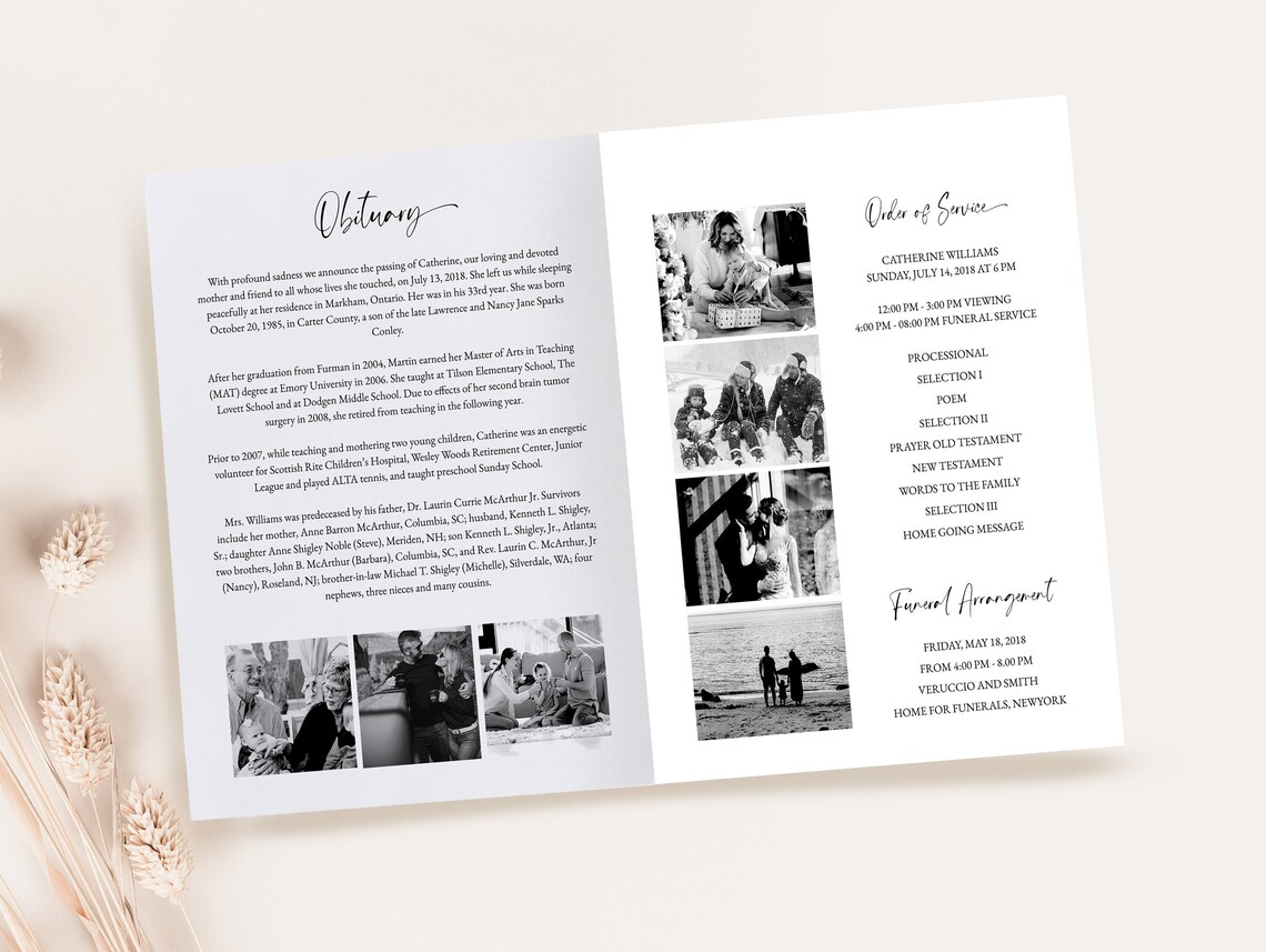 Modern Elegant Editable Funeral Program Modern Elegant Memorial Service ...