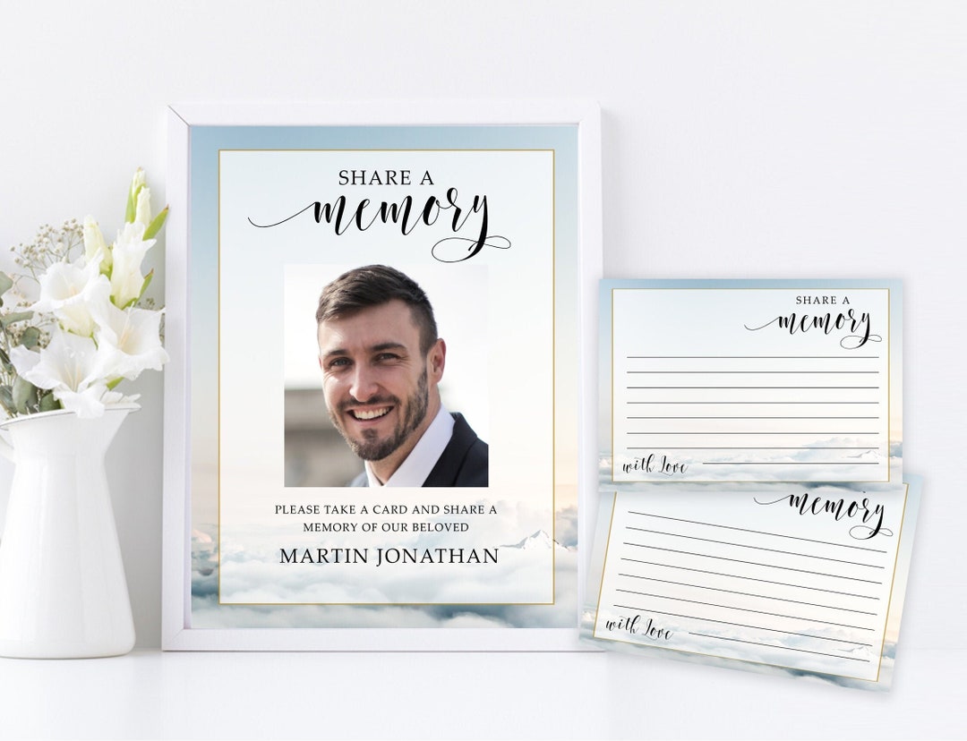 Editable Funeral Share A Memory Sign Heaven Blue Sky, Funeral Memory ...