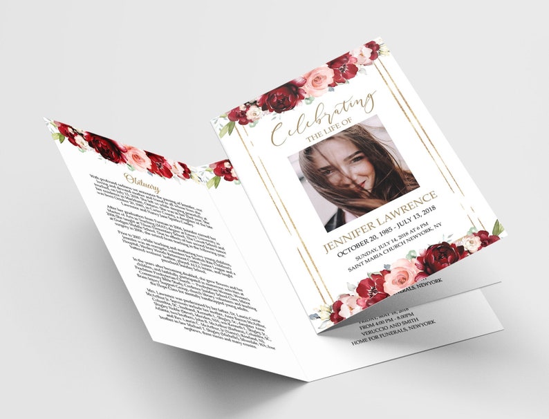 Editable Funeral Program Template, Funeral Memorial, Red Roses Order of ...